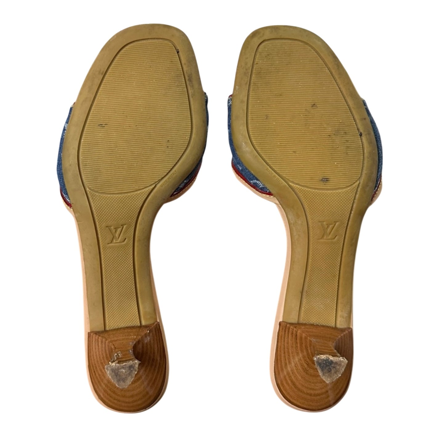 LOUIS VUITTON Monogram Denim Leather Bow Slide Sandals – 24/7 archives