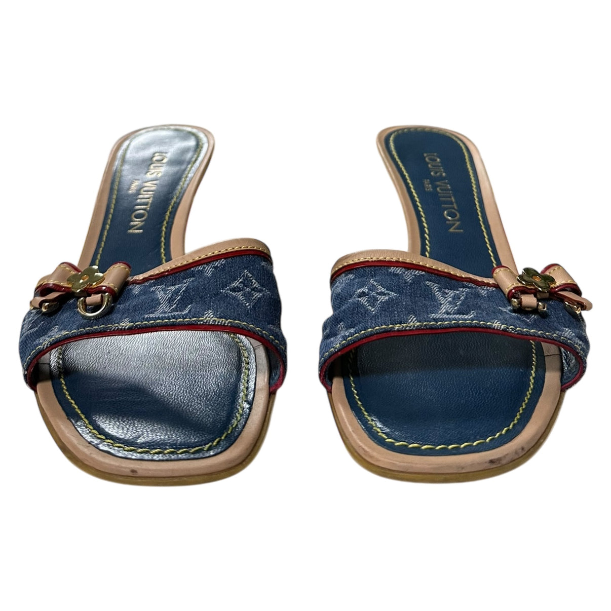 LOUIS VUITTON Monogram Denim Leather Bow Slide Sandals – 24/7 archives