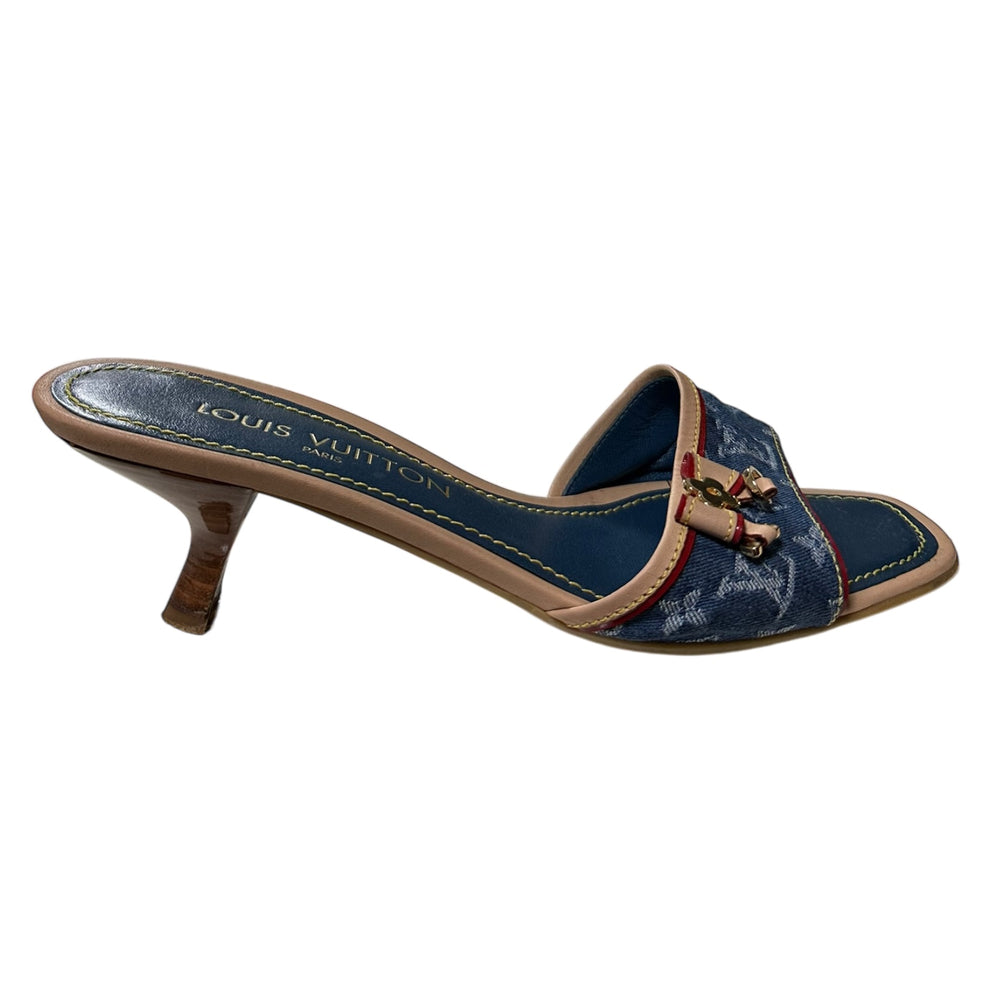 LOUIS VUITTON Monogram Denim Leather Bow Slide Sandals – 24/7 archives