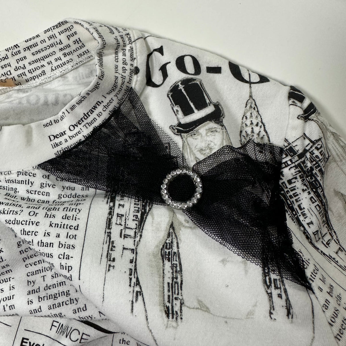 JOHN GALLIANO Spring Summer 2004 Ribbon Detail Newspaper Print T-Shirt ...